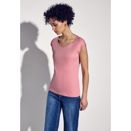 Street One Damen V-Shirtblush peach, Gr. 44, unifarben, Web, 50% Baumwolle, 50% Modal, Shirts, doppellagig