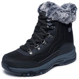 Skechers Damen Winterboots "TREGO-STORMIE", Gr. 35schwarz, uni, Lederimitat, Textil, Schuhe, Snowboots, Schn&uuml;rstiefel mit rutschhemmender Laufsohle