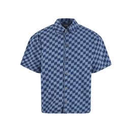 Langarm-Poloshirt Urban Classics "Urban Classics Laser Check Printed Boxy Shirt", Herren, Gr. XL, blaulasercheck, 100% Baumwolle, kariert, normal, amerikanischer Ausschnitt, Shirts