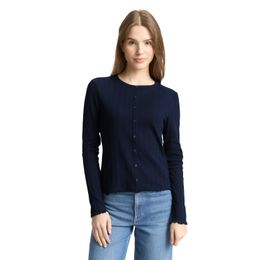 Damen Langarmshirt, blau, Gr. S, Tom Tailor Denim, unifarben, Web, Obermaterial: 95% Baumwolle, 5% Elasthan, Shirts, mit gewelltem Abschluss