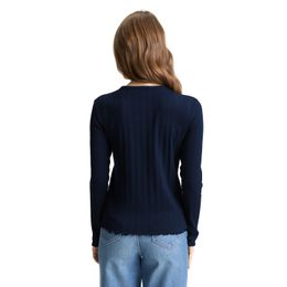 Damen Langarmshirt, blau, Gr. M, Tom Tailor Denim, unifarben, Web, Obermaterial: 95% Baumwolle, 5% Elasthan, Shirts, mit gewelltem Abschluss
