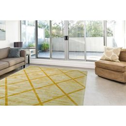 Teppich Kayoom, B:160cm H:13mm L:230cm, gelb, Viskose, Wohnzimmer, Teppiche, "Luxury 210", Kurzflor, handweb, Hoch Tief Struktur, Wohnzimmer