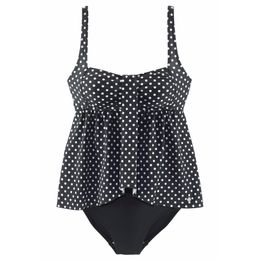 Lascana Damen Badeanzug, schwarz-wei&szlig;, Gr. 38, gepunktet, Polyamid, Badeanz&uuml;ge, mit gerafftem Oberteil und Shaping-Effekt