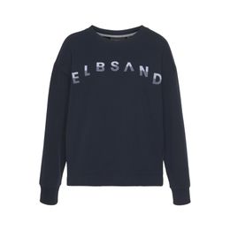 ELBSAND Damen Sweatshirt "Sontje", blau, Gr. S, unifarben, Sweatware, Obermaterial: 95% Baumwolle, 5% Elasthan, Sweatshirts, mit Flockprint vorne,