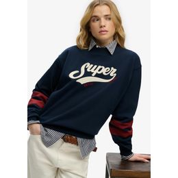 Superdry Damen Sweatshirt "VARSITY SCRIPT LOOSE CREW", blau, Gr. L, bedruckt, Sweatware, Obermaterial: 100% Baumwolle, Sweatshirts, aus Baumwolle,
