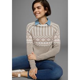 AJC Damen Jacquardpullover, rosa, Gr. 44, Feinstrick, Obermaterial: 50% Baumwolle, 50% Polyacryl, Pullover, mit Norwegermuster in verschiedenen