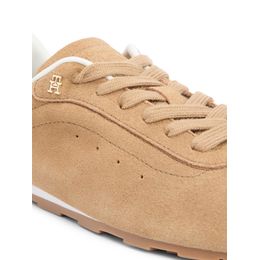 Tommy Hilfiger Damen Sneaker "TH BELLA LOW RUNNER SUEDE", Gr. 37, beige, Veloursleder, unifarben mit Farbeinsatz, Schuhe, Halbschuh, Schn&uuml;rer,