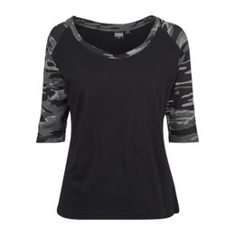 Urban Classics Damen Kurzarmshirt "Urban Classics Damen Ladies 3/4 Contrast Raglan Tee"schwarz, schwarzcamo, Gr. XS, mehrfarbig, 100% Baumwolle,