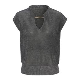 Lascana Damen Kurzarmpullover, silber, Gr. 36, Glanzfaden, Glitzergarne, Obermaterial: 70% Polyester, 30% Polyamid, Pullover, aus Glitzergarn mit