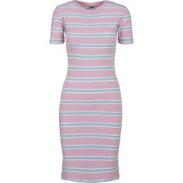Shirtkleid Urban Classics "Urban Classics Damen Ladies Stretch Stripe Dress", Damen, Gr. M, US-Gr&ouml;&szlig;en, girlypink, oceanblau, 95% Baumwolle, 5% Elasthan, slim fit, Rundhals, Kleider Shirtkleid