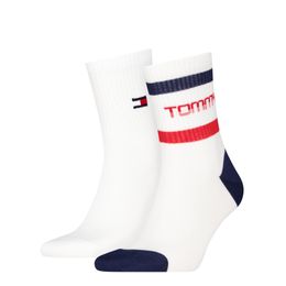 Kurzsocken Tommy Hilfiger "TH UNI TJ SHORT SOCK 2P STRIPE MOTION", Damen, Gr. 35-38, wei&szlig;, rot, Obermaterial: 72% Baumwolle, 27% Polyamid, 1% Elasthan, Socken