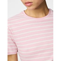 Pieces Damen Kurzarmshirt "PCRUKA SS TOP JRS NOOS BC"roseate spoonbill stripes:new cloud dancer, Gr. XL, gestreift, Jersey, Obermaterial: 95%