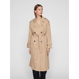 Trenchcoat Vila "VIADDISON L/S LONG TRENCHCOAT - NOOS", Damen, Gr. 34, beige (savannah tan), Web, Obermaterial: 100% Polyester, unifarben, regular fit normal, V-Ausschnitt, M&auml;ntel