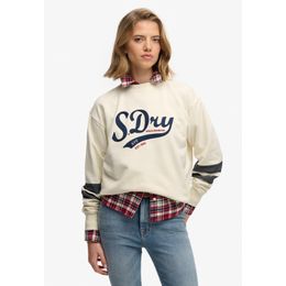 Superdry Damen Sweatshirt "VARSITY SCRIPT LOOSE CREW"cream, Gr. S, bedruckt, Sweatware, Obermaterial: 100% Baumwolle, Sweatshirts