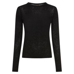 Rundhalspullover BOSS Orange "Fennoni Premium Damenmode", Damen, Gr. M (38), schwarz 001, Feinstrick, Obermaterial: 60% Schurwolle, 40% Polyamid, unifarben, figurbetont h&uuml;ftlang, Rundhals, Pullover Rundhalspullover, Schurwoll-Mix, slim fit
