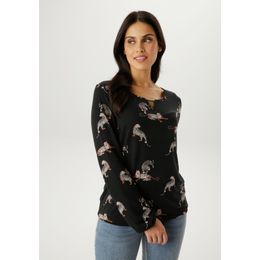 Damen Langarmshirt, bunt, Gr. 42, Aniston SELECTED, bedruckt, Single Jersey, Obermaterial: 95% Viskose, 5% Elasthan, Shirts, mit Cut-out und