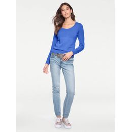 Damen Rundhalspullover "Rundhals-Pullover", blau, Gr. 38, Linea Tesini BY HEINE, unifarben, 100% Baumwolle, Pullover