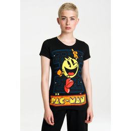 logoshirt Damen T-Shirt "Pac-Man - Jumping", schwarz, Gr. L, bedruckt, 100% Baumwolle, Shirts, mit tollem Pac-Man-Print