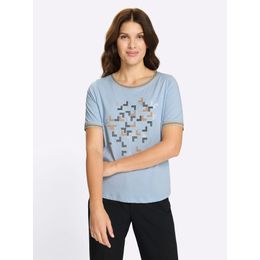 Kurzarmshirt Classic Basics "Kurzarm-Shirt", Damen, Gr. 40, hellblau, camel, 100% Baumwolle, bedruckt, gemustert, mehrfarbig, Rundhals, Shirts