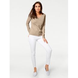 Damen Strickpullover "V-Pullover", beige, Gr. 36, Rick Cardona BY HEINE, unifarben, 100% Baumwolle, Pullover