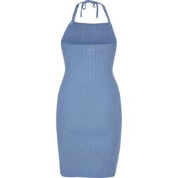 Urban Classics Damen Shirtkleid "Urban Classics Damen Ladies Rib Knit Neckholder Dress", blau, Gr. L, unifarben, 35% Polyacryl, 35% Viskose, 30%