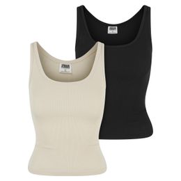 Tanktop Urban Classics "Urban Classics Ladies Organic Basic Rib Top 2-Pack", Damen, Gr. L, sandwei&szlig;, schwarz, 95% Baumwolle (Bio), 5% Elasthan, unifarben, skinny fit, Tops Tanktop