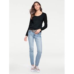 Damen Rundhalspullover "Rundhals-Pullover", schwarz, Gr. 46, Linea Tesini BY HEINE, unifarben, 100% Baumwolle, Pullover