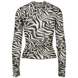 Urban Classics Damen Langarmshirt "Urban Classics Damen Ladies AOP Mesh Turtleneck Longsleeve", schwarz-wei&szlig;, Gr. L, bedruckt, 94% Polyamid, 6%