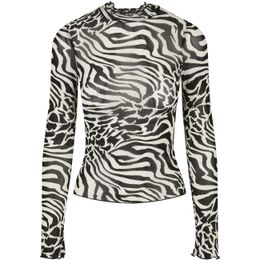 Urban Classics Damen Langarmshirt "Urban Classics Damen Ladies AOP Mesh Turtleneck Longsleeve", schwarz-wei&szlig;, Gr. XL, bedruckt, 94% Polyamid, 6%