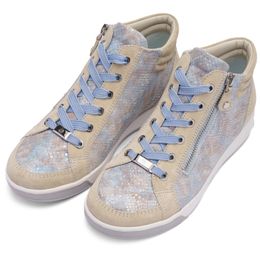 Ara Damen Sneaker "ROM", Gr. 5hellbeige, hellblau, Leder, Veloursleder, Reptilienpr&auml;gung, Schuhe, Freizeitschuh, High-Top-Sneaker, Schn&uuml;rschuh in