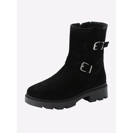 sheego Damen Stiefelette, Gr. 39, schwarz, Leder, Veloursleder, Schuhe