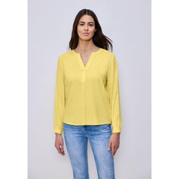 Langarmbluse Street One, Damen, Gr. 46, bloom gelb, Stoff, 100% Viskose, unifarben, klassisch normal, Rundhals, Manschette, Blusen, mit geschlitztem Rundhalsausschnitt