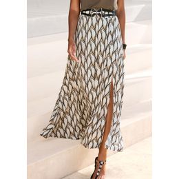 Lascana Damen Maxirock "mit Schlitz vorne seitlich und Alloverdruck", beige, Gr. 46, bedruckt, Jersey, Obermaterial: 100% Viskose, R&ouml;cke, langer