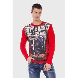 Cipo & Baxx CIPO & BAXX Damen T-Shirt "Sweatshirts", rot, Gr. M, bedruckt, 95% Baumwolle, 5% Elasthan, Shirts, mit coolem Print