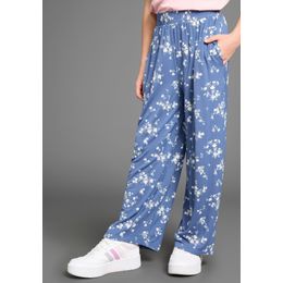 Kidsworld M&auml;dchen Schlupfhose "Viskose-Hose im Blumenmuster", blau, Gr. 164, Jersey, Obermaterial: 95% Viskose, 5% Elasthan, Hosen, Trendige Hose mit