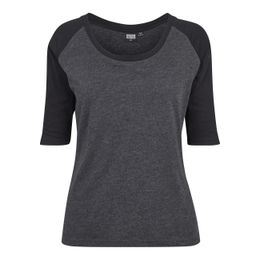 Kurzarmshirt Urban Classics "Urban Classics Damen Ladies 3/4 Contrast Raglan Tee", Damen, Gr. S, charcoal, schwarz, 100% Baumwolle, mehrfarbig, normal, Balconnet, Shirts