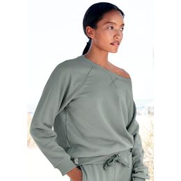 Lascana Damen Sweatshirt, Gr. 40, gr&uuml;n, Sweatware, Obermaterial: 100% Baumwolle, Strukturmuster, Basic, Sweatshirts, aus organischer Baumwolle,