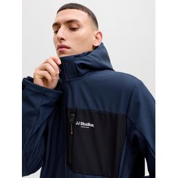 Jack & Jones JACK & JONES Herren Softshelljacke "JJNORTH SOFTSHELL JACKET", blau, Gr. S, kontrastfarbene Details, unifarben, Web, Obermaterial: 100% Polyester,