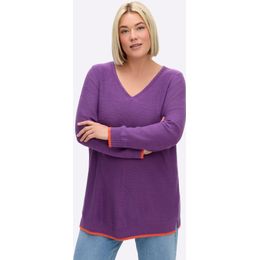 sheego Damen V-Ausschnitt-Pullover "Pullover", lila, Gr. 40, unifarben, 50% Baumwolle, 50% Polyacryl, Pullover