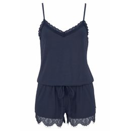 Lascana Damen Playsuit, Gr. 38, blau, Single Jersey, Obermaterial: 66% Polyester, 29% Viskose, 5% Elasthan, Overalls, mit Spitzensaum