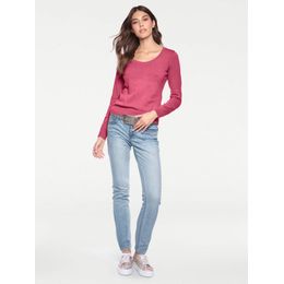 Damen Rundhalspullover "Rundhals-Pullover", pink, Gr. 38, Linea Tesini BY HEINE, unifarben, 100% Baumwolle, Pullover
