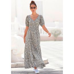 Vivance Damen Maxikleid "mit Bl&uuml;mchendruck und V-Ausschnitt", grau, Gr. 34, gebl&uuml;mt, Web, Obermaterial: 100% Viskose, Kleider, luftiges Sommerkleid,