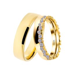 DOOSTI Damen Trauring "Schmuck Geschenk Silber 925 Trauring Ehering Partnerring LIEBE", 48,mit Zirkonia, Silber 925 (Sterlingsilber), 5mm, gold,