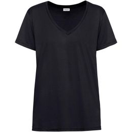 bonprix Damen T-Shirt, schwarz, Gr. 32, Obermaterial: 65% Polyester, 35% Viskose, Shirts, lockere Passform, Kurzarm-Design, V-Ausschnitt