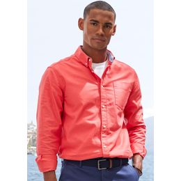 H.I.S. H.I.S Herren Langarmhemd "regular-fit", rot, Gr. L, unifarben, Web, Obermaterial: 100% Baumwolle, Hemden, mit Button-down-Kragen, reine Baumwolle