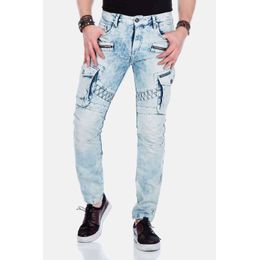 Cipo & Baxx CIPO & BAXX Herren Cargojeans "Jeans", blau, Gr. 30, unifarben, 100% Baumwolle, Jeans, mit Deko-Zippern in Regular Fit, CD-435