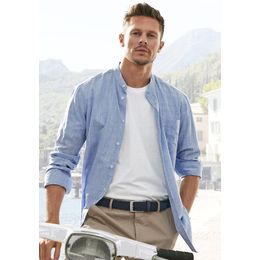 H.I.S. H.I.S Herren Langarmhemd "Freizeithemd mit Strukturoptik", blau, Gr. L, unifarben, Web, Obermaterial: 100% Baumwolle, Hemden, Regular Fit,