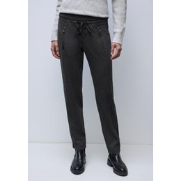 Street One Damen Stoffhose, grau, Gr. 42, unifarben, Stoff, 61% Viskose, 25% Polyamid, 9% Polyester, 5% Elasthan, Hosen, Elastikbund mit Tunnelzug