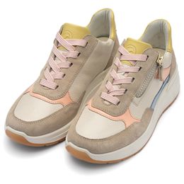 Keilsneaker Ara "GARDA", Damen, Gr. 7 (41), beige (pastellfarben), Glattleder, Veloursleder, mehrfarbig, Schuhe, Plateausneaker, Keilsneaker mit Wechselfu&szlig;bett in H-Weite