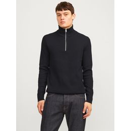Jack & Jones JACK & JONES Herren Troyer "JJEPERFECT KNIT HALF ZIP SN", schwarz, Gr. S, unifarben, Strick, Obermaterial: 50% Baumwolle, 50% Polyester, Pullover